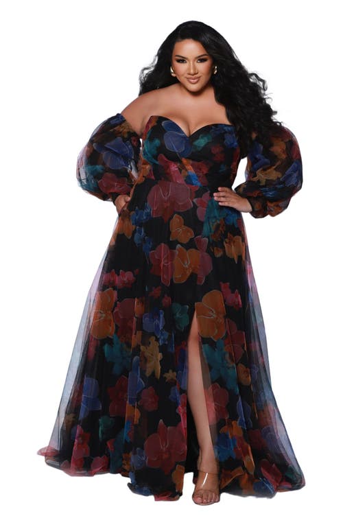 SYDNEY'S CLOSET Sydney's Closet Floral Strapless Sweetheart Neckline Plus Size A-Line Gown